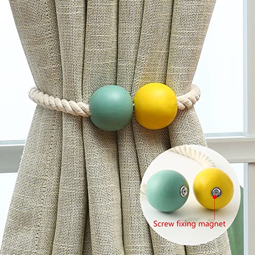 BAMFY 2 Pcs Magnetic Curtain Tiebacks Handmade Rope Holdback Curtain Tie Backs for Living Room, Kitchen, Dining Room, Outdoor, Bedroom, Bathroom (Color : B)