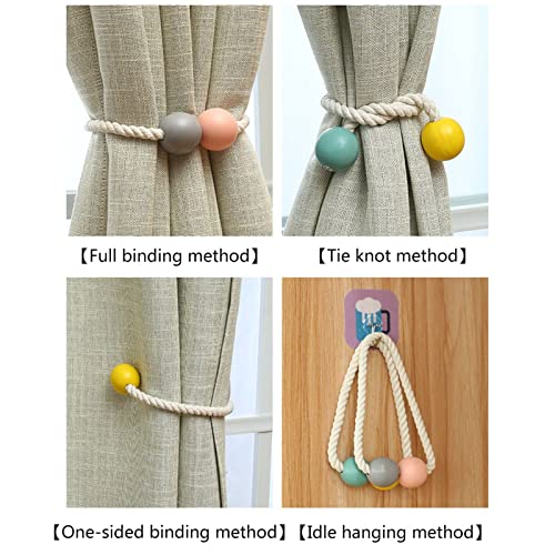 BAMFY 2 Pcs Magnetic Curtain Tiebacks Handmade Rope Holdback Curtain Tie Backs for Living Room, Kitchen, Dining Room, Outdoor, Bedroom, Bathroom (Color : B)