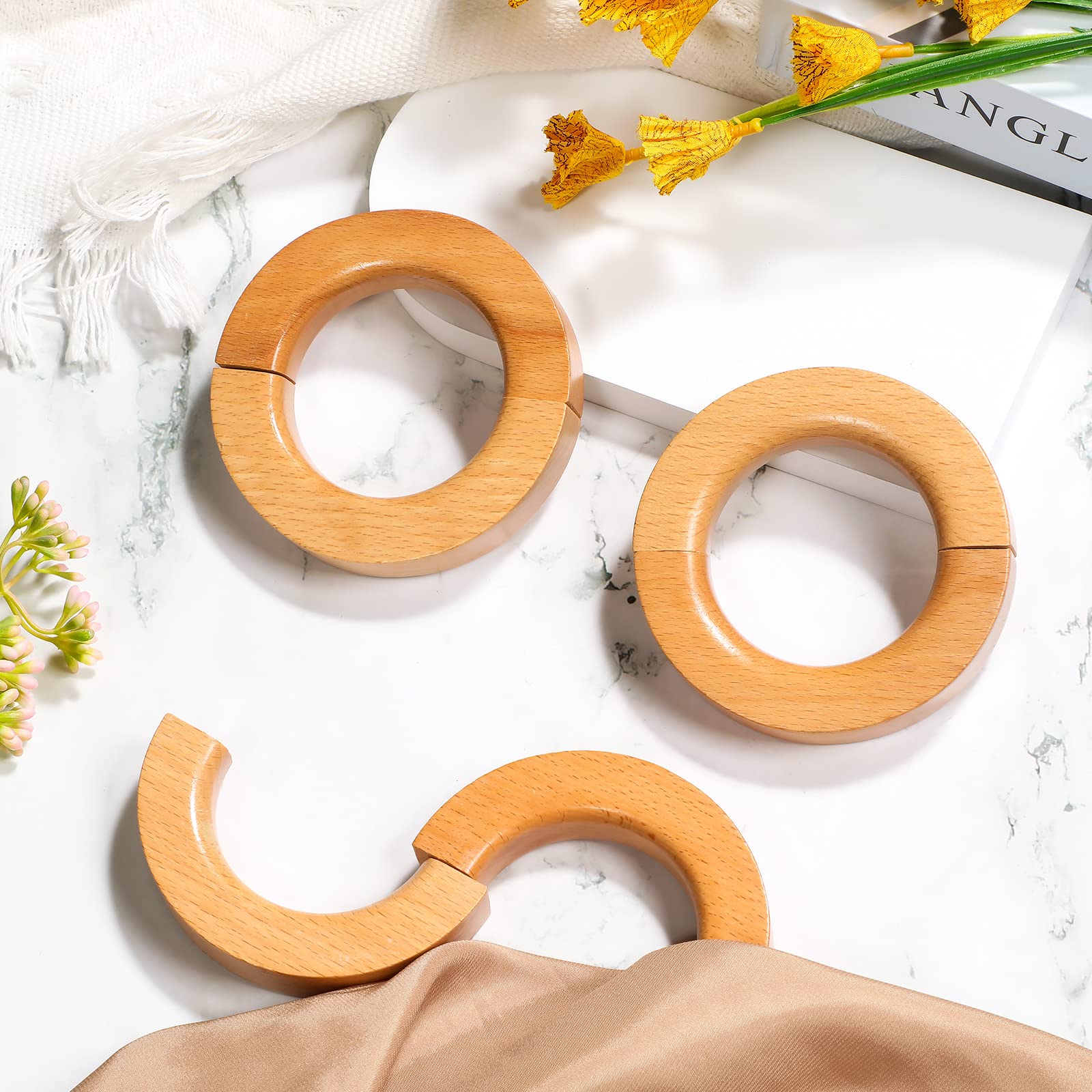 4 Pcs Magnetic Wooden Curtain Tiebacks Holdbacks Modern Decorative Drapes Holders Wooden Curtain Clips Round Boho Tie Backs for Curtains Buckles for Home Room Window Decoration, 2.36 Inch, Burlywood