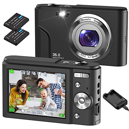 Digital Camera, RUAHETIL Autofocus FHD 1080P 36MP Vlogging Camera for Kids, 16X Zoom 2 Charging Modes Kids Compact Camera Point and Shoot Camera for Kids Teens Students(Dark)