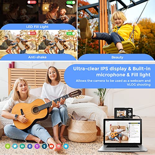 Digital Camera, RUAHETIL Autofocus FHD 1080P 36MP Vlogging Camera for Kids, 16X Zoom 2 Charging Modes Kids Compact Camera Point and Shoot Camera for Kids Teens Students(Dark)