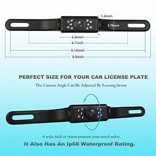 JPP License Plate Backup Camera, Car Rear View Reversing Backup Camera Automotive with IP68 Waterproof Rating, 149° Perfect View Angle 9 Night Vision LED Lights, Universal Car Backing Camera