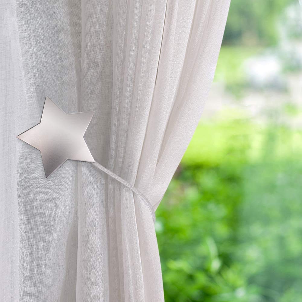 Sorfia Magnetic Curtain Tiebacks Clips Decorative Rope Holdbacks, 2 Pack Star Drapery Tie Backs Weave Holder for Window Draperies Bedroom Home Décor