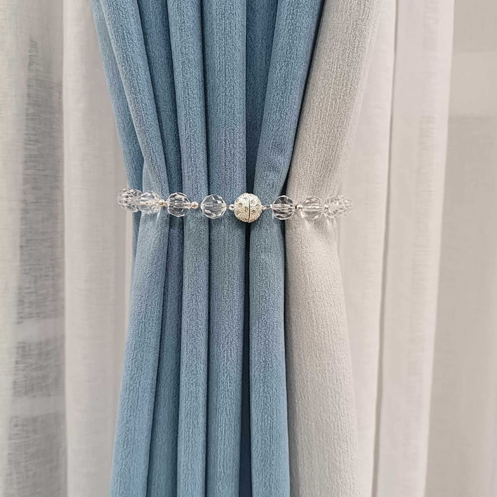 Magnetic Curtain Tiebacks Decorative Curtain Holdbacks, glrovazas 2Pcs 16 Inch Long Durable Crystal Tie for Curtains Curtain Holders for Window Draperies Simplicity Elegance