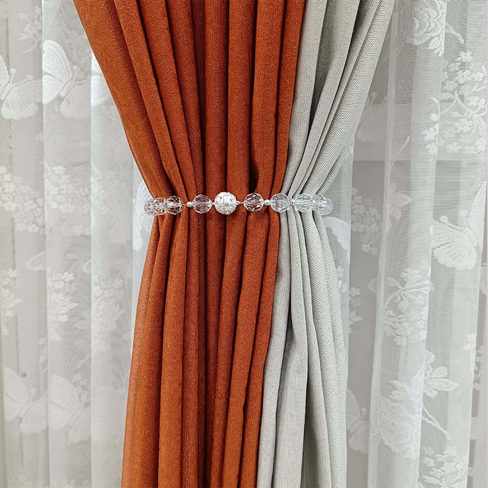Magnetic Curtain Tiebacks Decorative Curtain Holdbacks, glrovazas 2Pcs 16 Inch Long Durable Crystal Tie for Curtains Curtain Holders for Window Draperies Simplicity Elegance