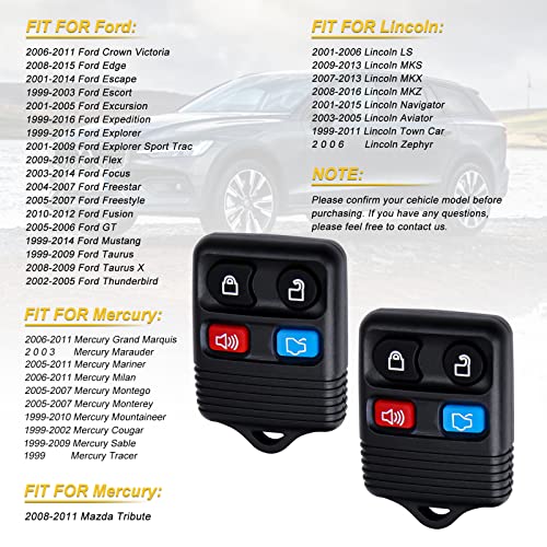 Pilida Keyless Entry Remote Clicker Control Replacement Fit for Escape Focus Fusion Mustang Taurus Explorer| Lincoln| Mercury| 4 Button Car Key Fob CWTWB1U345 Pack of 2