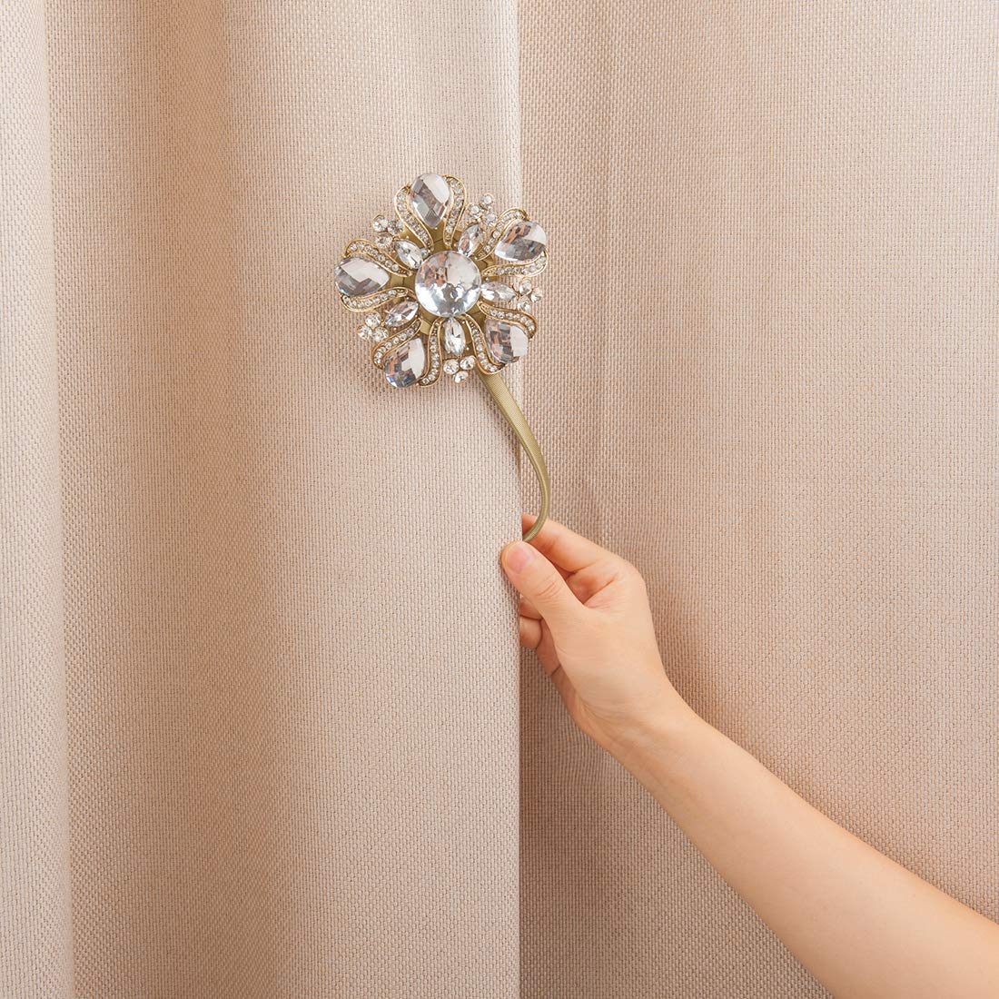 SUQ I OME Luxury Big Crystal Magnetic Curtain Tieback and Holdback Flower Curtain Clips Buckle Curtain Holder for Home Office Decoration (Bronze A,2PCS)