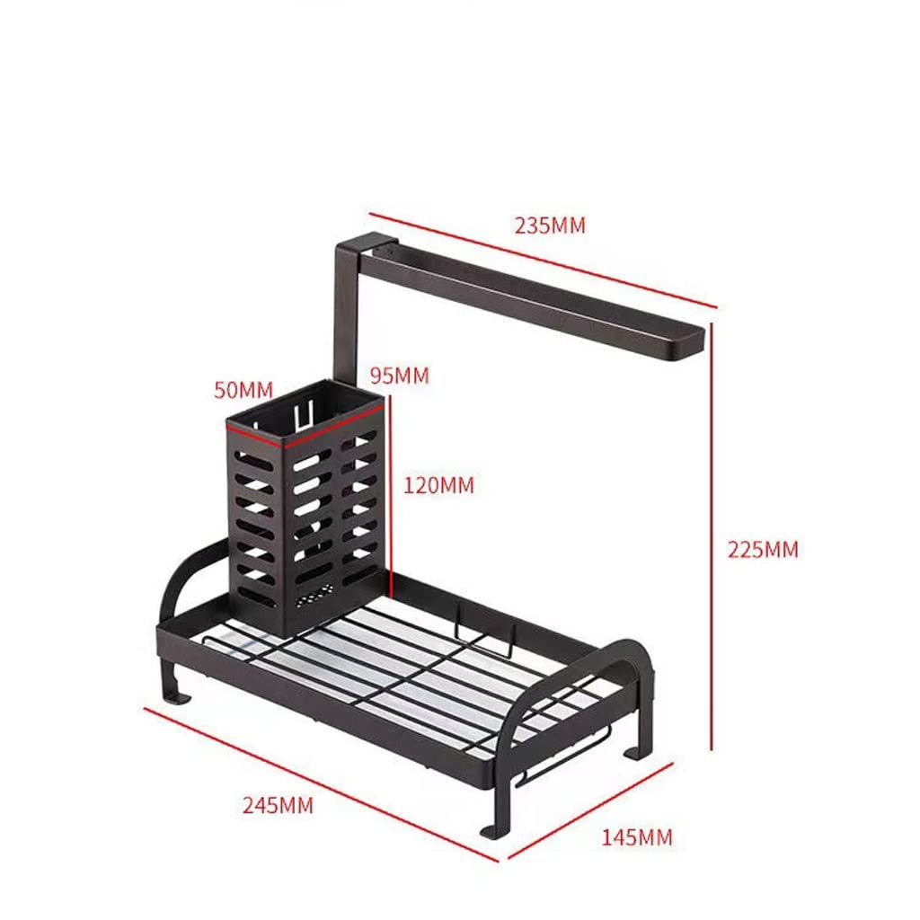 LUVADU ZCX Sink Organizer Sponge Holder with Drain Pan Stainless Steel Countertop Organiser Towel Rack,245 * 145 * 225MM Soap Dispenser Organizer