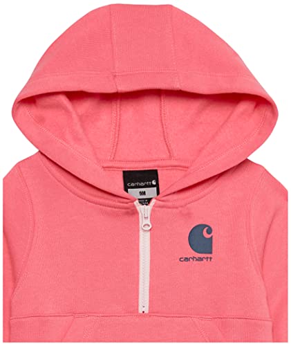 Carhartt Girls' Baby Long-Sleeve Half-Zip Hooded Sweatshirt, Pink Lemonade, 24 Months