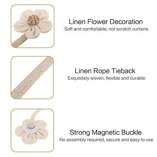 Lewondr Magnetic Window Curtain Rope Holdbacks, 2 Pieces Simple and Elegant Sunflower Decorative Knitted Cord Drapery Holder Curtain Tieback Accessories for Home Office Decor, Large - Cream&Beige