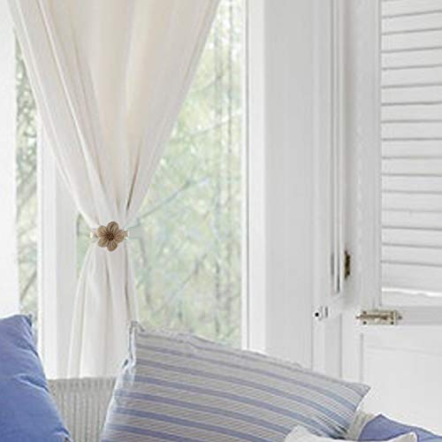 Lewondr Magnetic Window Curtain Rope Holdbacks, 2 Pieces Simple and Elegant Sunflower Decorative Knitted Cord Drapery Holder Curtain Tieback Accessories for Home Office Decor, Large - Cream&Beige
