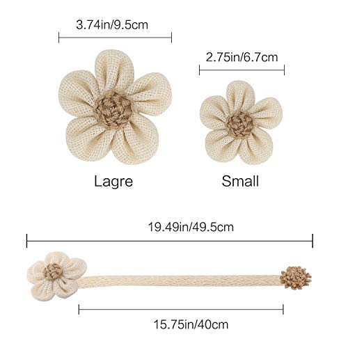 Lewondr Magnetic Window Curtain Rope Holdbacks, 2 Pieces Simple and Elegant Sunflower Decorative Knitted Cord Drapery Holder Curtain Tieback Accessories for Home Office Decor, Large - Cream&Beige