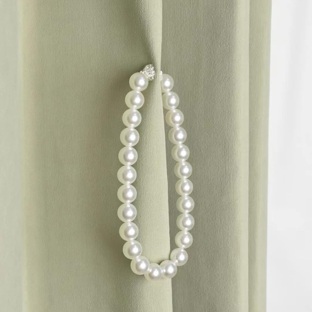 2Pcs Magnetic Pearl Curtain Buckle,Classics Pearl Magnetic Curtain Tiebacks,Rhinestone Magnetic Ball Straps Curtain Tiebacks Magnetic Clips Holdbacks Buckle Pearl White Style (25cm)