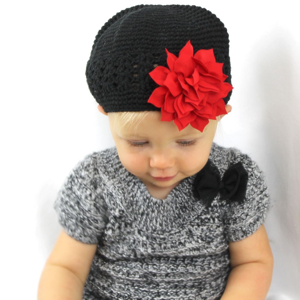 My Lello Infant Baby Girl's Crochet Beanie Hat with Flower Navy/Navy