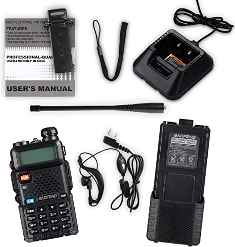 BAOFENG UV-5R Two-Way Radio Walkie Talkies, Dual Band, 128 Channels with 3800mah and Earpiece-Black