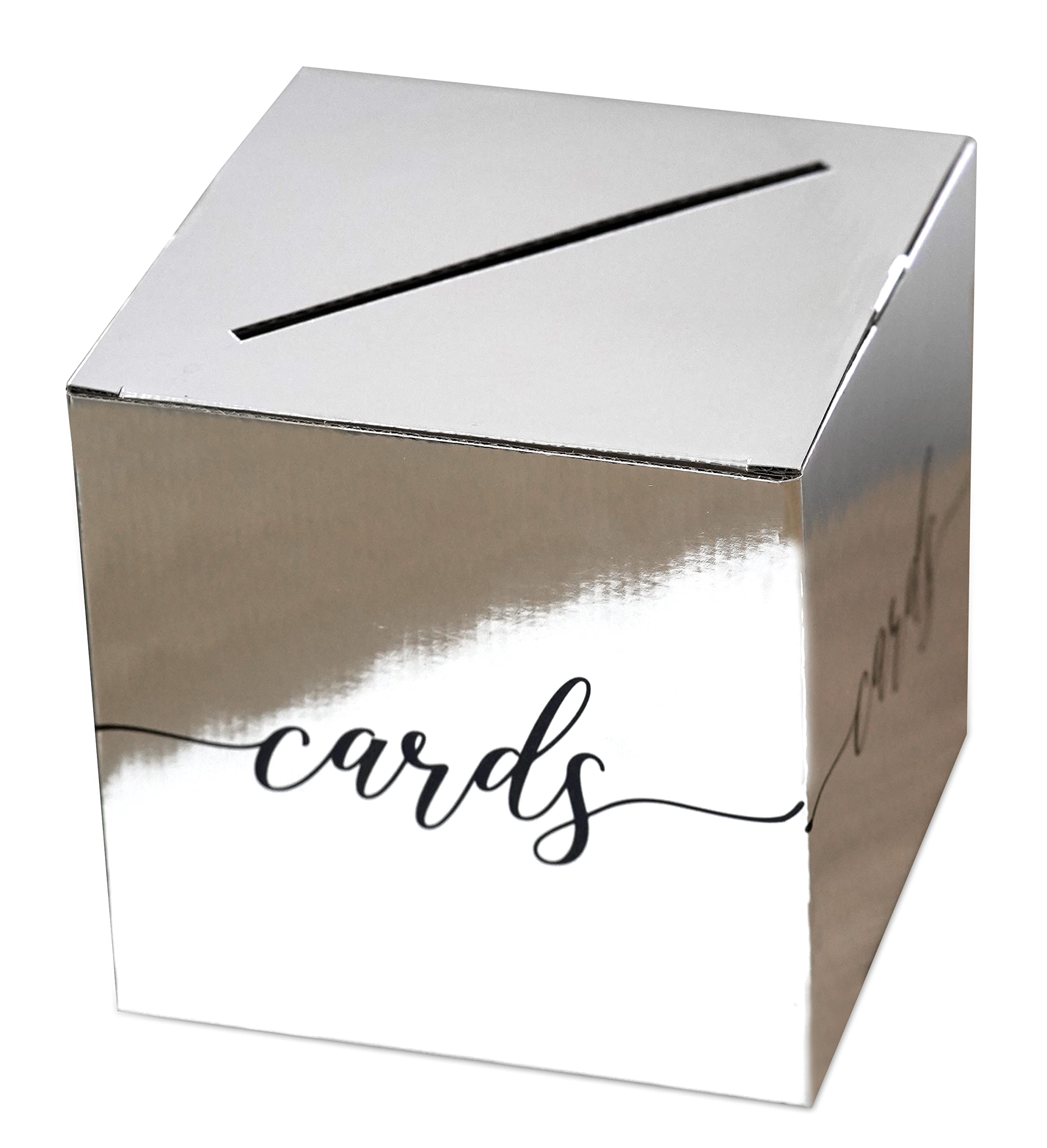 Silvery Card Box – 8”*8”*8” Gift Or Money Box Holder for Wedding,Baby or Bridal Shower,Birthday, Graduation,Engagement, Party Favor, Decorations, 1 Set(hezi-B022)