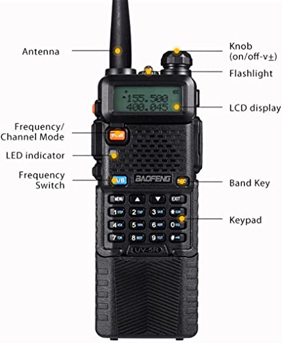 BAOFENG UV-5R Two-Way Radio Walkie Talkies, Dual Band, 128 Channels with 3800mah and Earpiece-Black