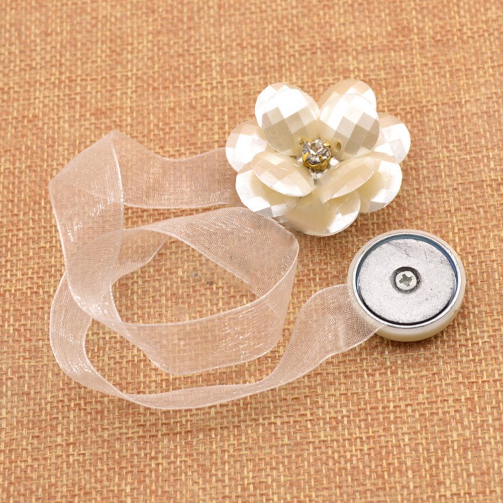Mggsndi Floral Flower Magnetic Tiebacks Voile Net Door Curtains Ribbon Tie Backs Clip Tie - Convenient Drape TieBacks - for Window Sheer Blackout Draperies Home Office Decorative Coffee