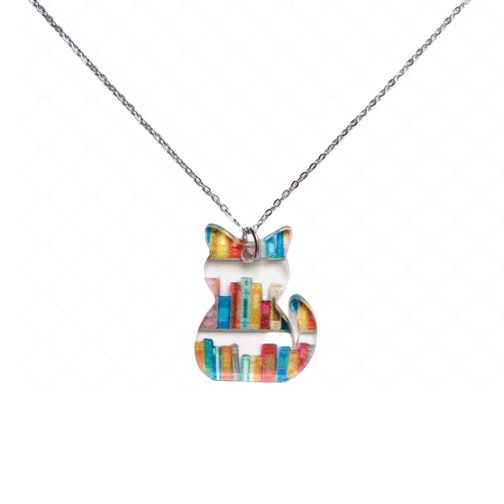 Cat Book Necklace Book Themed Cat Nekclace for Women Cat and Book Lover Gifts
