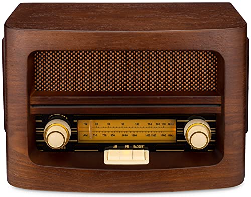 ClearClick Classic Vintage Retro Style AM/FM Radio with Bluetooth, Aux-in, & USB - Handmade Wooden Exterior Dark Brown