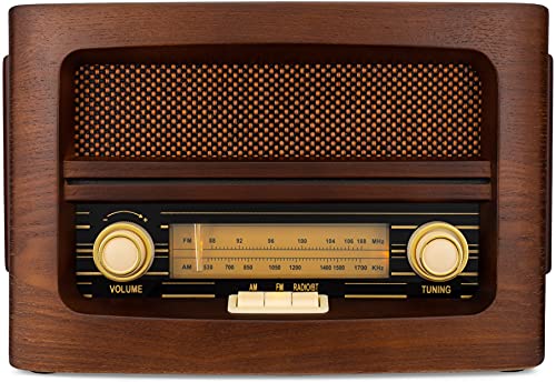 ClearClick Classic Vintage Retro Style AM/FM Radio with Bluetooth, Aux-in, & USB - Handmade Wooden Exterior Dark Brown