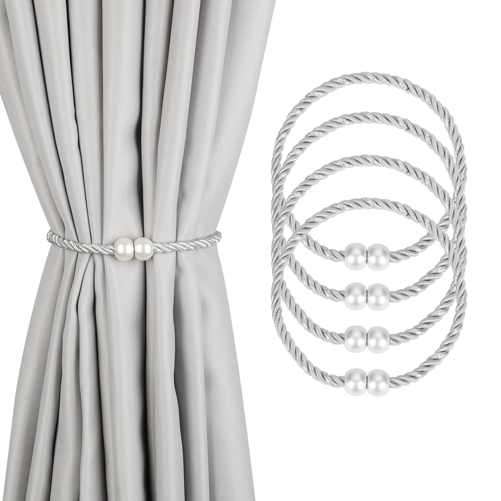Funcious 4 Pack Magnetic Curtain Tiebacks Decor Double Color Rope Curtain Tiebacks Curtain Holders for Drapes Modern Tie Backs