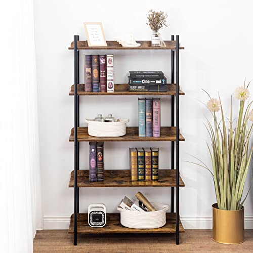 UNICOO - Bookshelf 5-Tier, Open Etagere Bookcase, Freestanding Bookshelves for Storage and Display, 5-Shelf Bookshelves for Living Room Bedroom Home Office (Rustic Brown)