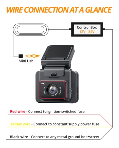 Kingslim Dash Cam Hardwire Kit - Mini USB Hard Wire Kit Fuse for D4 D5 D1 D2 PRO Dashcam, Compatible 12V-24V Vehicles Low Voltage Protection 10.5ft, Black (H01)