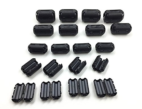 20 Pcs Snap on Ferrite Core Cord Ring RFI EMI Noise Filter Suppressor Cable Clip for 3.5mm/5mm/7mm/9mm/13mm Diameter Cable, Black