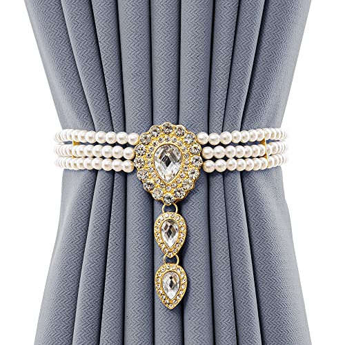 Luxury Pearl Magnetic Curtain Tieback Holdbacks Holder for Window Curtain Panels, Drapes, Home Decor（2 Pack） (Classical design1)