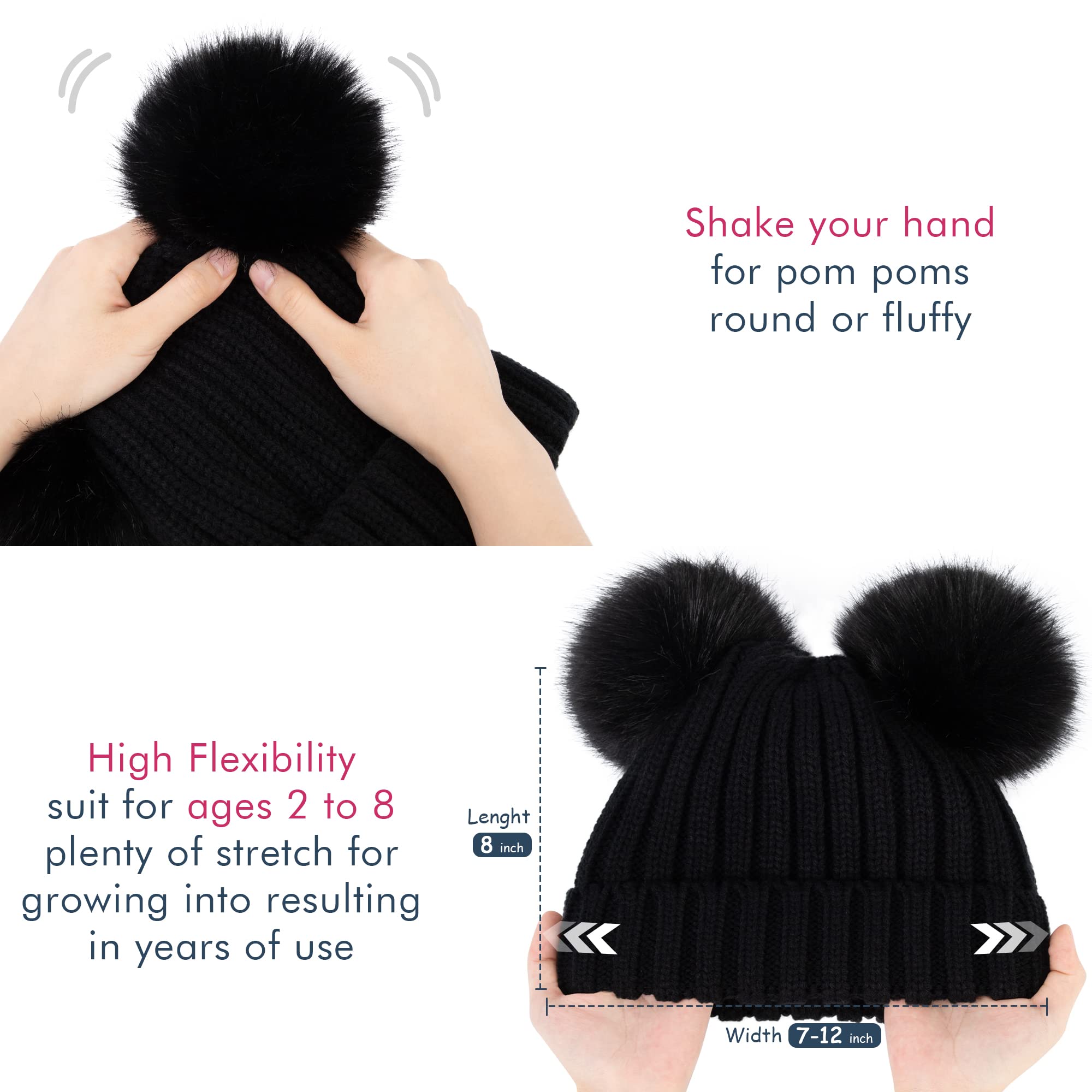 Simplicity Winter Hat with Pom Pom for Boys Warm Kids Beanie for Baby Boys Cozy Beanie Cap Toddler Hats, Black