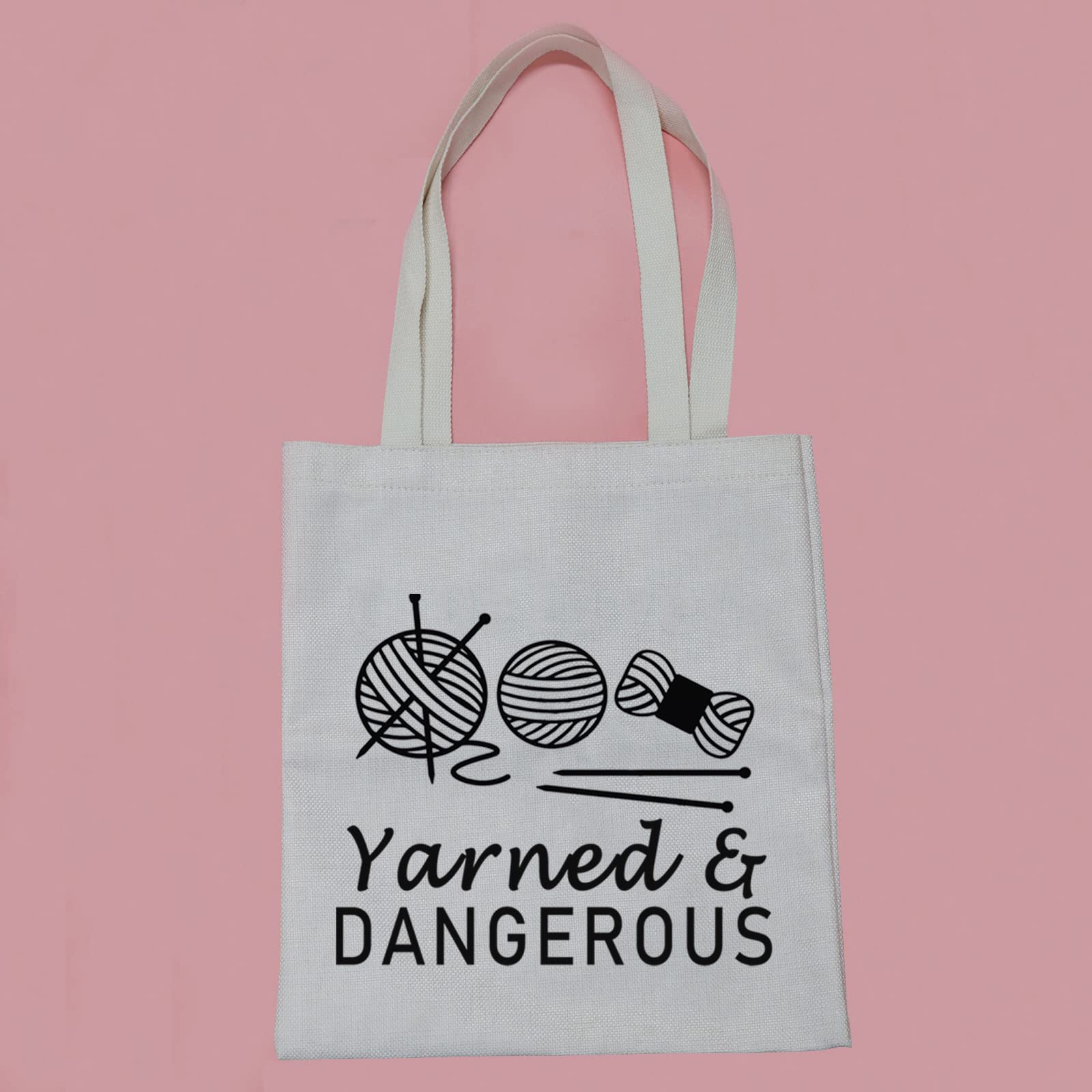 PWHAOO Knitting Project Bag Knitting Gift Yarned and Dangerous Yarn Tote Bag Knitting Bag Mothers Day Gift (Yarned and Dangerous Tote)