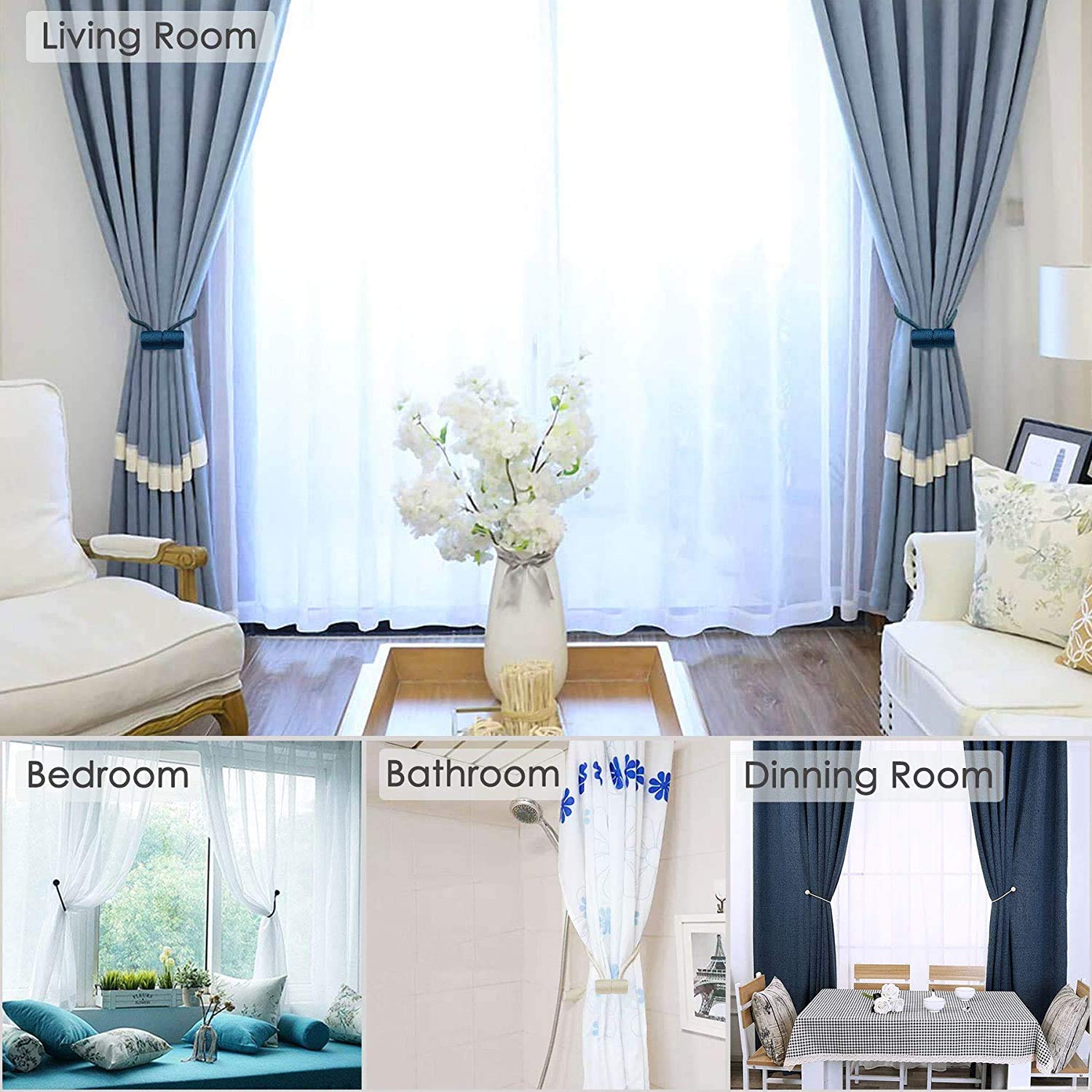 2 Magnetic Curtain Tiebacks- Drapery Holdbacks, Tie Backs Holdback for Blackout Sheer Window Treatment, Upgrade 2022