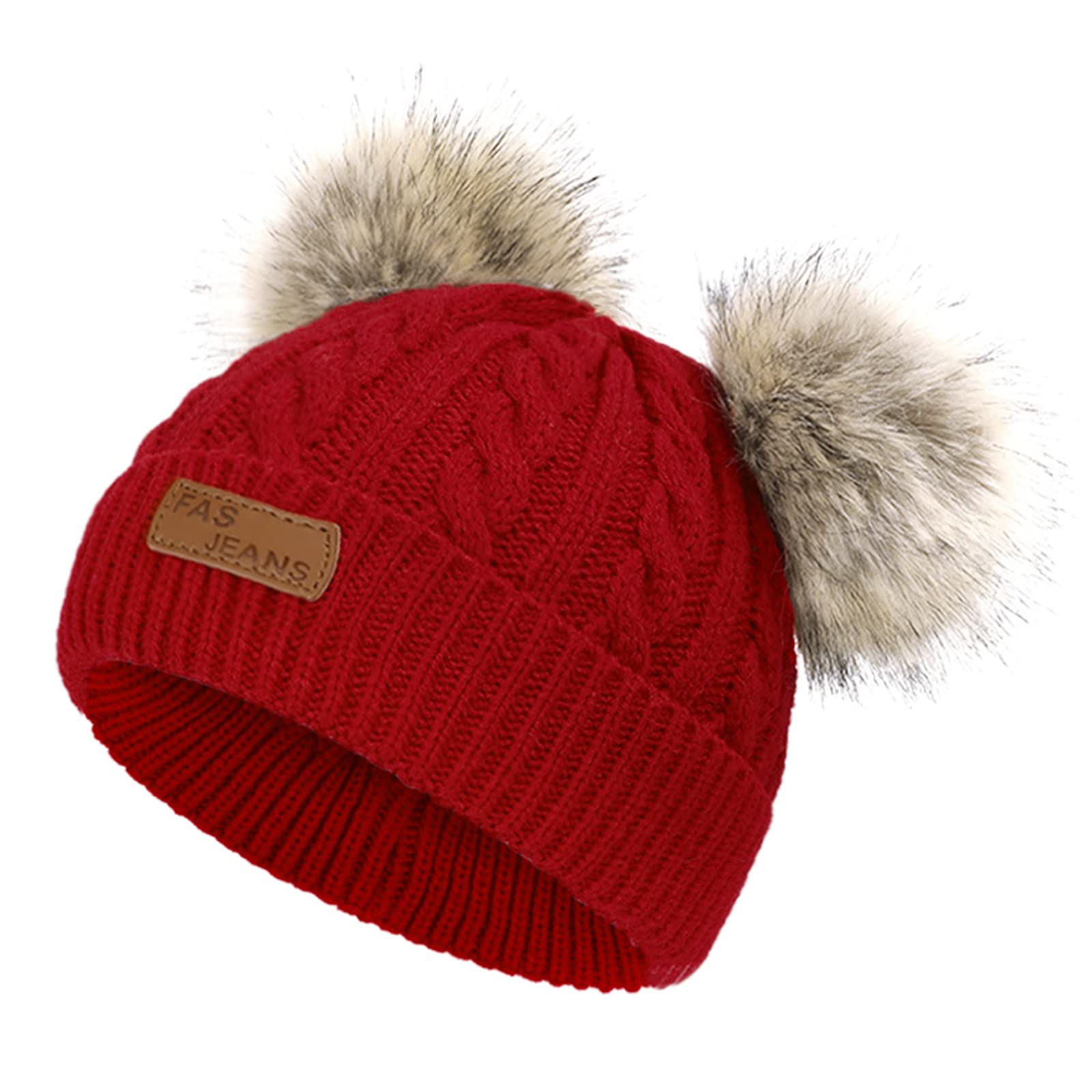 Baby Beanie Hat Double Pom Pom Toddler Beanies Knit Infant Winter Hat Caps for Boys Girls Red One Size