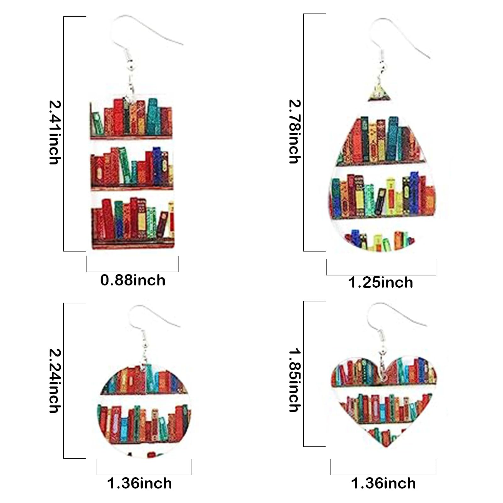 4 Pairs Bookcase Earrings for Women,Graduation Gift for Schoolmates Friends and Teacher,Teachers'Day Gift