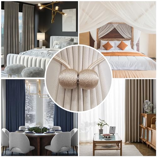 Magnetic Curtain Tiebacks 2 PackRope Decorative,Curtain Tie Backs Holdbacks Holders Hooks Clip Buckles for Curtains Drapes, Curtain Ties for Home Bedroom Office Decorative Curtain (Black)