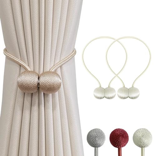 Magnetic Curtain Tiebacks 2 PackRope Decorative,Curtain Tie Backs Holdbacks Holders Hooks Clip Buckles for Curtains Drapes, Curtain Ties for Home Bedroom Office Decorative Curtain (Black)