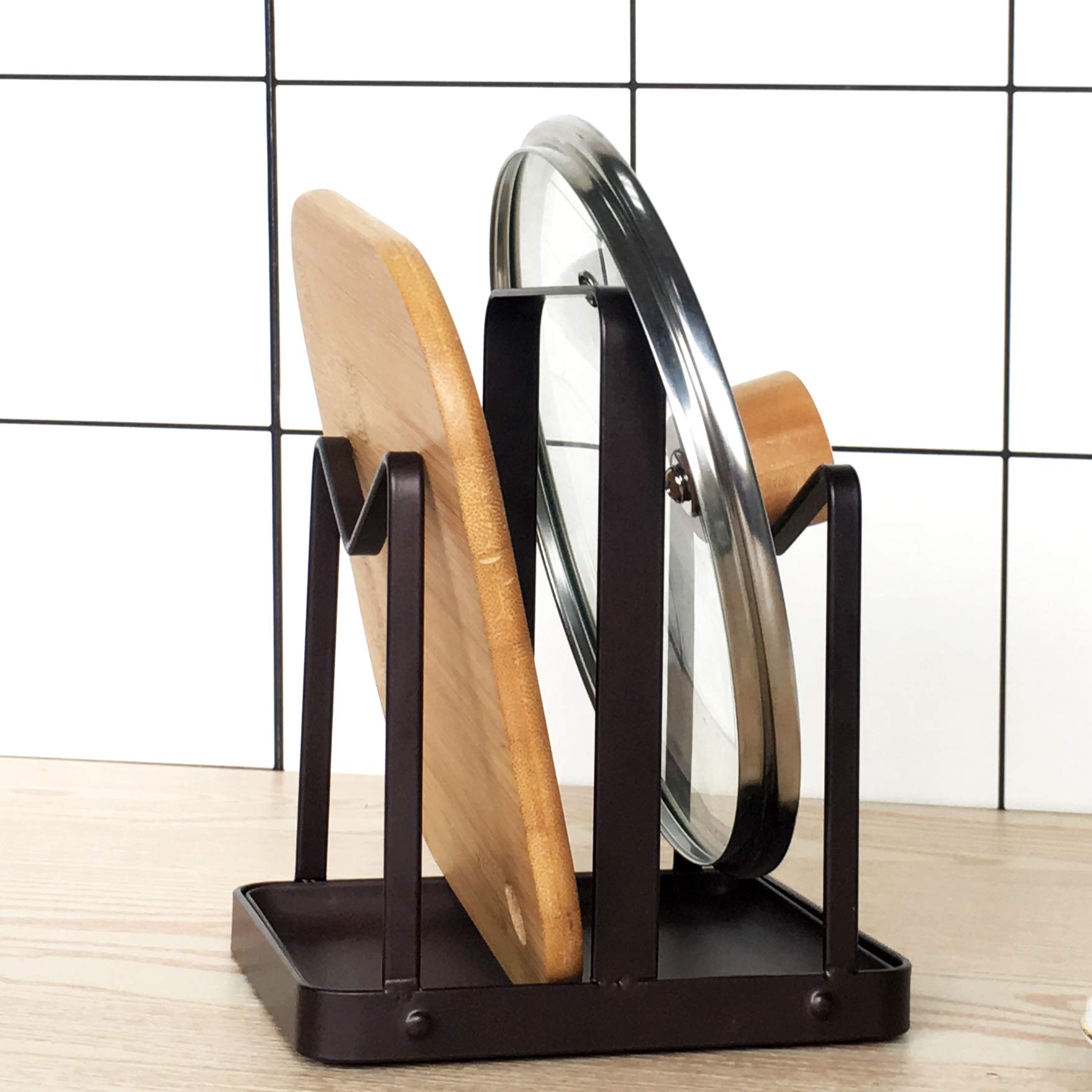 Pot Lid Holder Cutting Board Drain Rack Countertop Storage Shelf(Black)