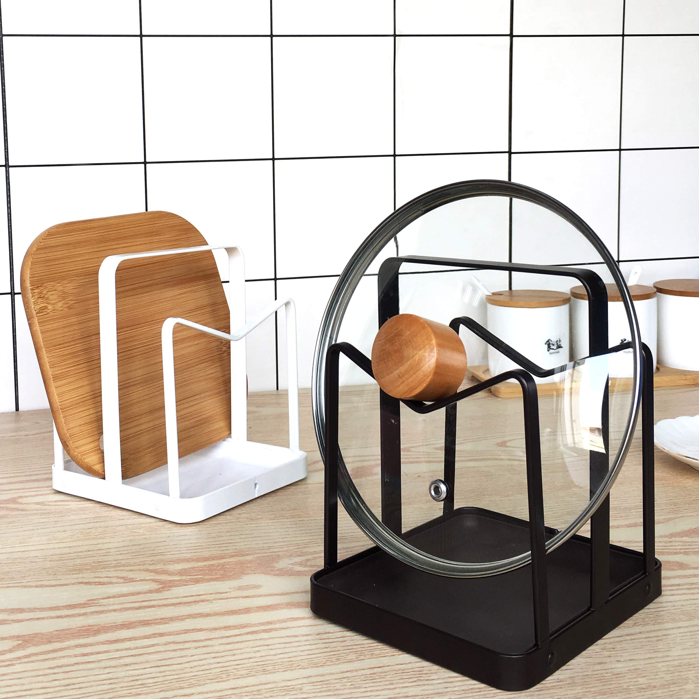Pot Lid Holder Cutting Board Drain Rack Countertop Storage Shelf(Black)