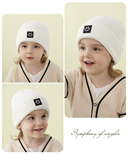 upeilxd Baby Winter Hat Soft Warm Knitted Beanie Hat with Cute Smile Face Beanie Cap for Toddler Boys Girls White