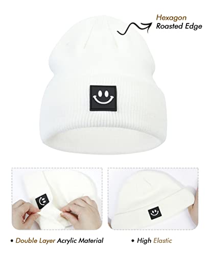 upeilxd Baby Winter Hat Soft Warm Knitted Beanie Hat with Cute Smile Face Beanie Cap for Toddler Boys Girls White