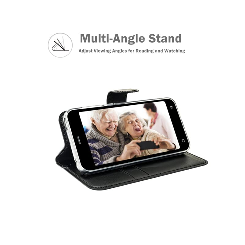 Fixgut Phone Case Compatible with PEAQ PSP 400, Protective Case, Premium Bookcase Leather Case with Card Slots and Stand Function for PEAQ PSP 400, Black