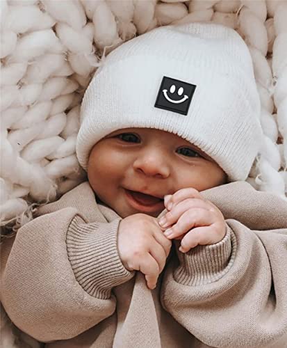 upeilxd Baby Winter Hat Soft Warm Knitted Beanie Hat with Cute Smile Face Beanie Cap for Toddler Boys Girls White