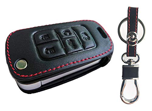 KAWIHEN Leather Key Fob Case Cover Compatible with Chevrolet Chevy Camaro Cruze Equinox Impala Malibu SS Sonic GMC Terrain Buick Encore Lacrosse Regal Verano OHT01060512