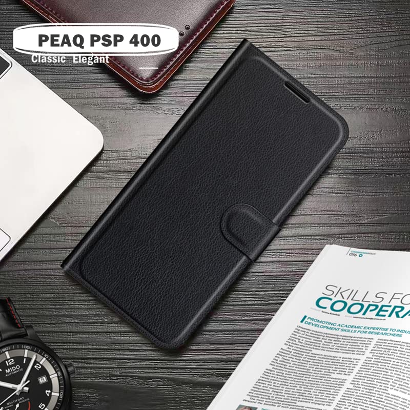 Fixgut Phone Case Compatible with PEAQ PSP 400, Protective Case, Premium Bookcase Leather Case with Card Slots and Stand Function for PEAQ PSP 400, Black