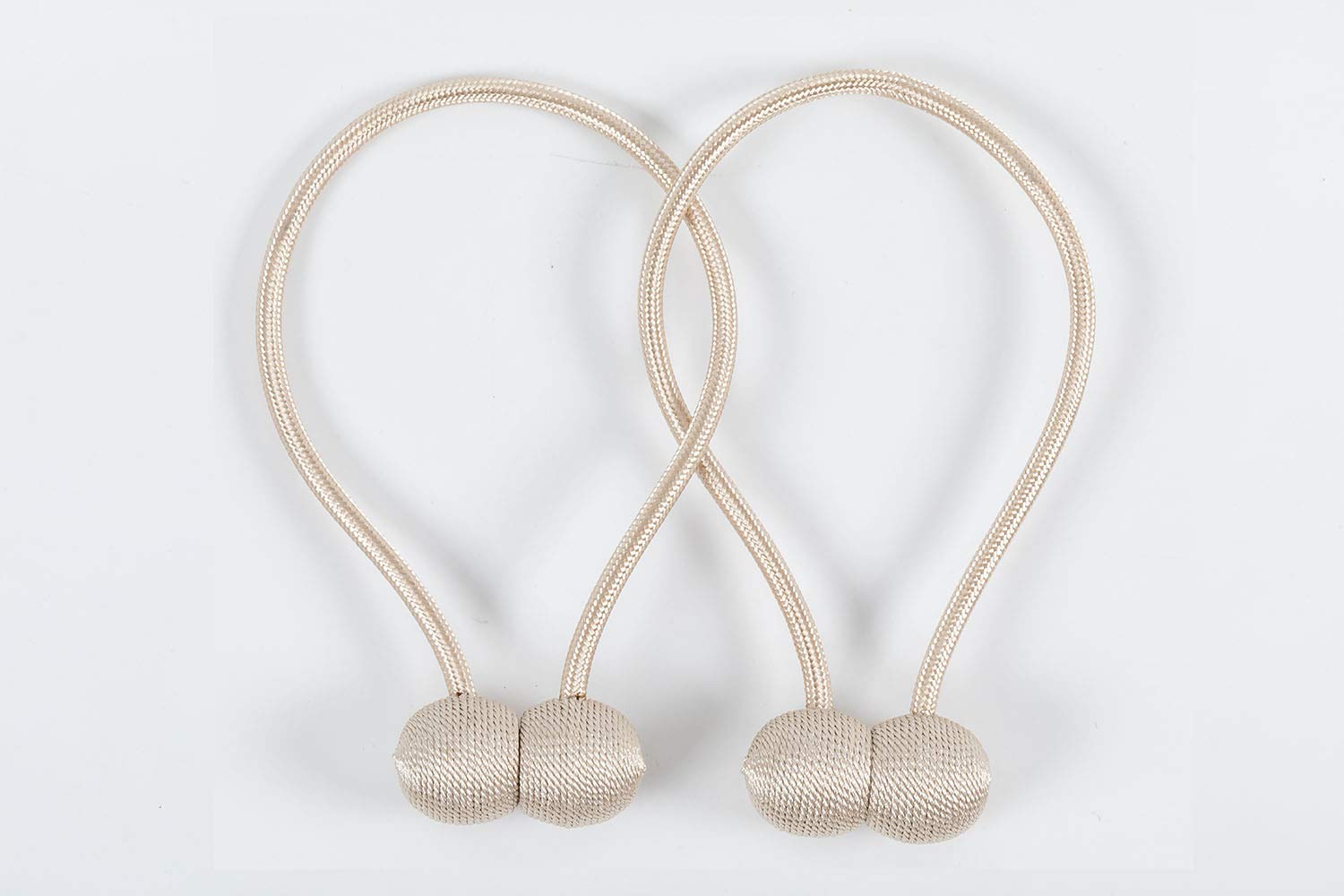 Magnetic Curtain Tiebacks, Decorative Curtain Clips Rope Holdbacks Tie Backs for Home Office Window Decoration, No Drilling and Holes Required, Beige