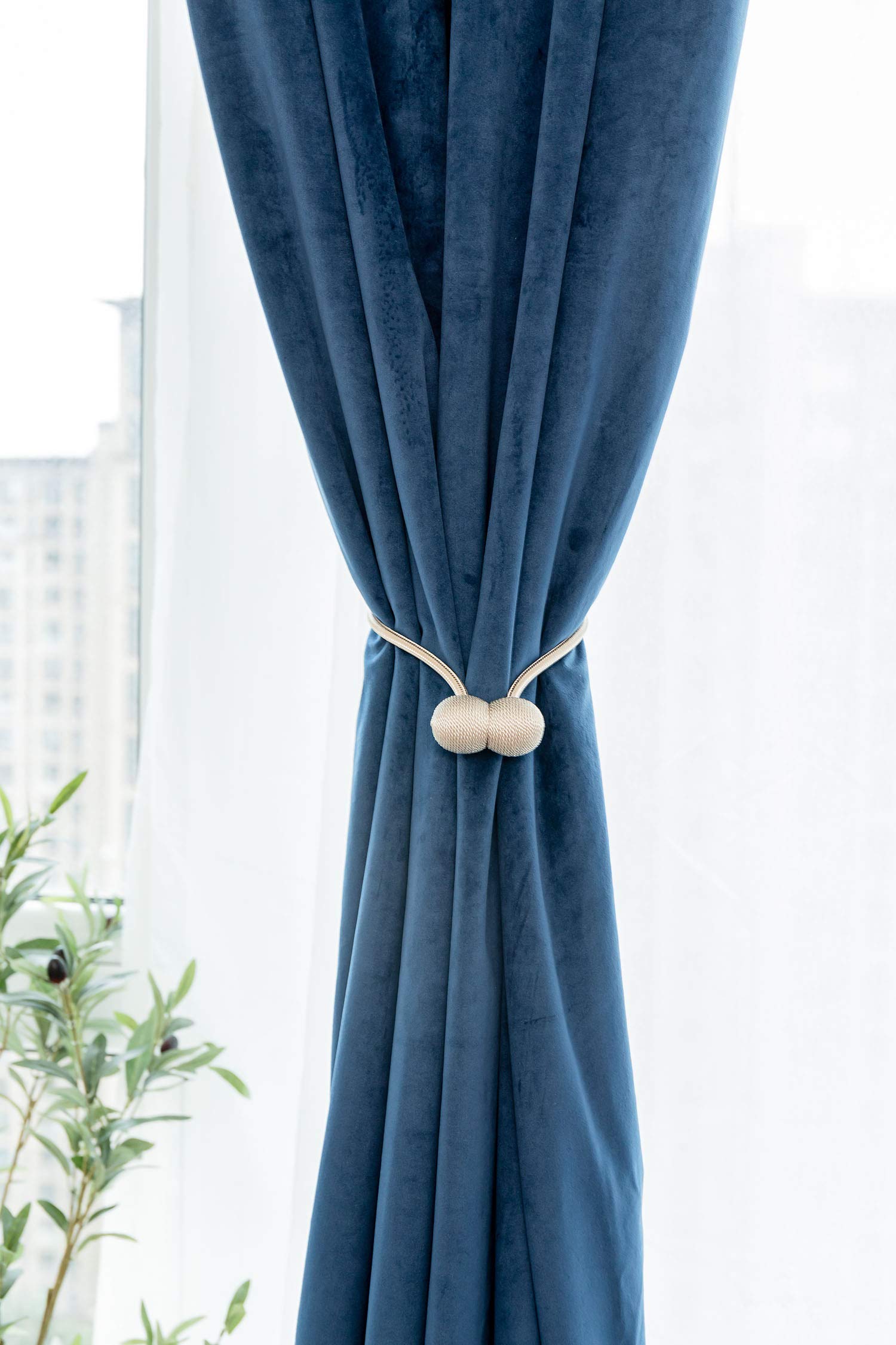 Magnetic Curtain Tiebacks, Decorative Curtain Clips Rope Holdbacks Tie Backs for Home Office Window Decoration, No Drilling and Holes Required, Beige