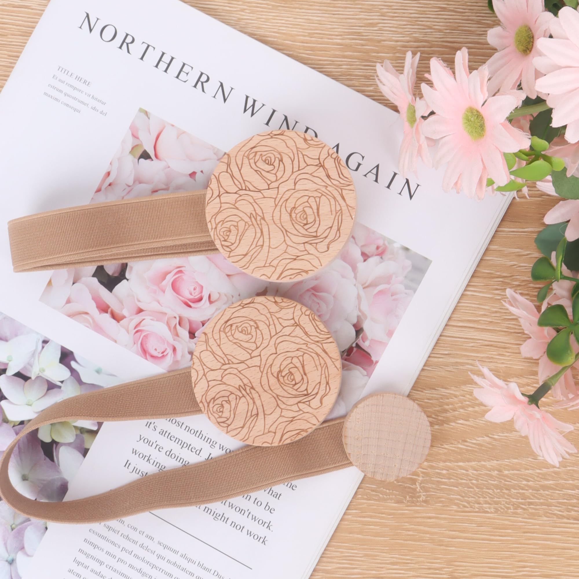 OCIOLI 2 Pack Magnetic Curtain Tiebacks, Rose Curtain Holdbacks Curtain Tiebacks Curtain Ties Magnetic Tie Backs Curtain Pull Backs Curtain Tie Backs for Curtains