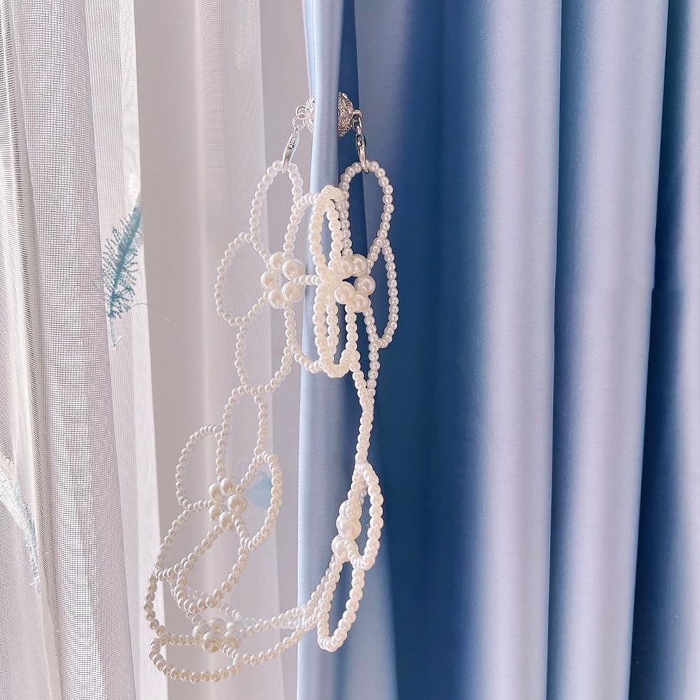 WAYUTO 2 Pack Magnetic Curtain Tiebacks Pearl White Floral Tie Backs for Curtains Drapes Window Flower Curtain Buckle Strap Fancy Cute Creative Elegant for Home Office Bedroom Decorative