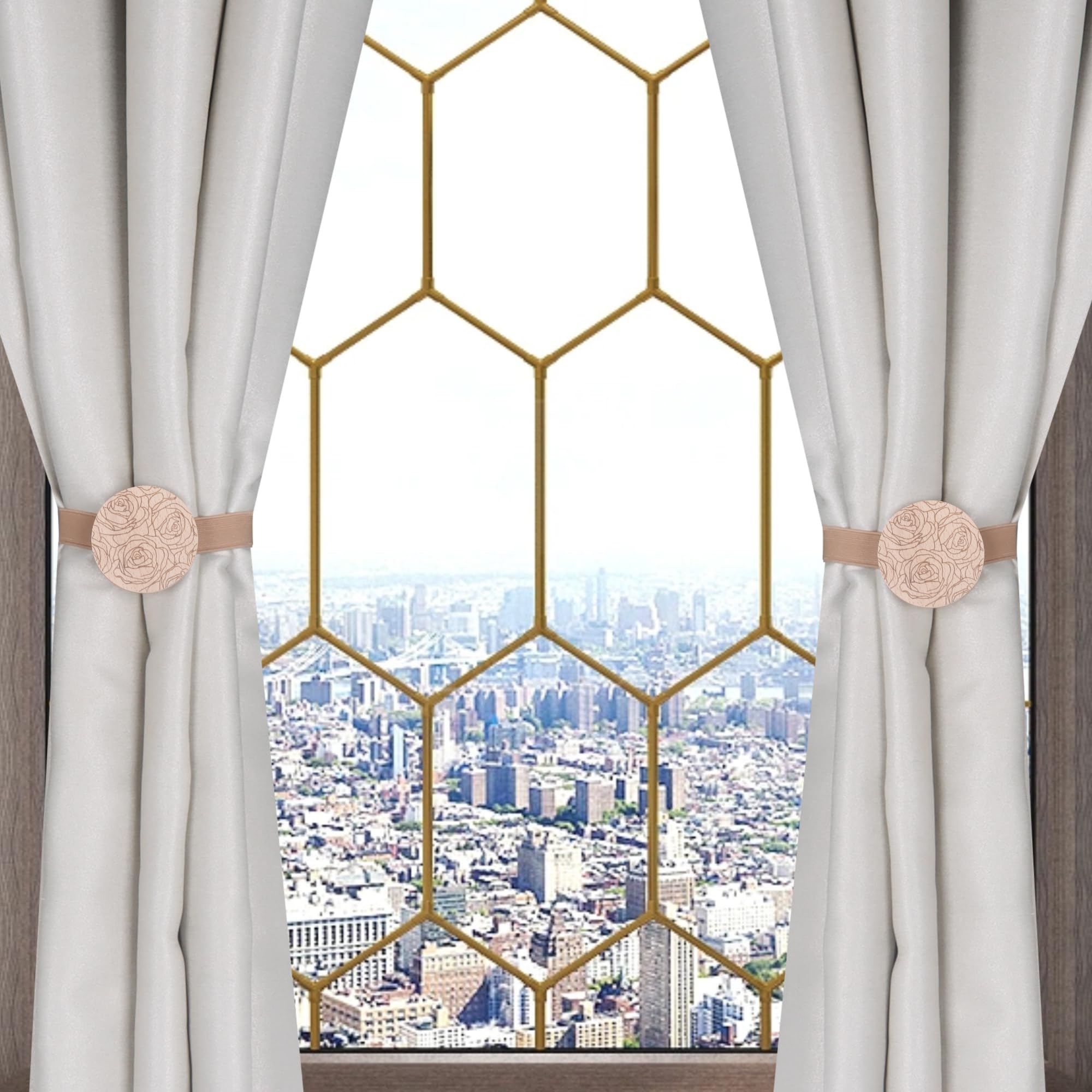 OCIOLI 2 Pack Magnetic Curtain Tiebacks, Rose Curtain Holdbacks Curtain Tiebacks Curtain Ties Magnetic Tie Backs Curtain Pull Backs Curtain Tie Backs for Curtains